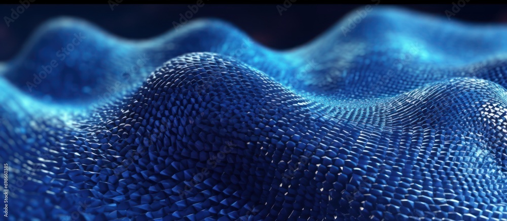 3d Abstract blue wire mesh forms a glowing landscape blue gradient ...
