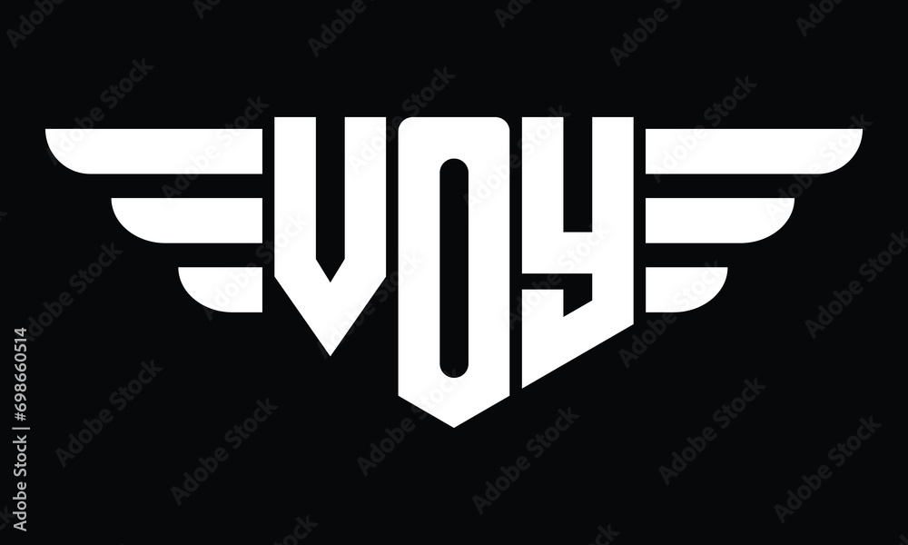 VOY three letter logo, creative wings shape logo design vector template ...