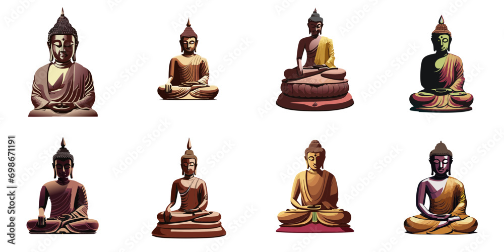 Vector illustration of multiple statues of Buddha Stock Vector | Adobe ...