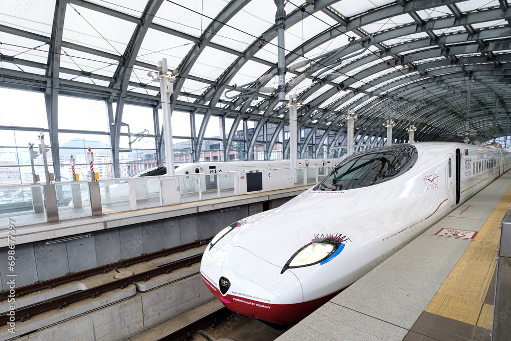 NAGASAKI, JAPAN - DEC 15, 2023: JR Nishi Kyushu Shinkansen N700S series ...