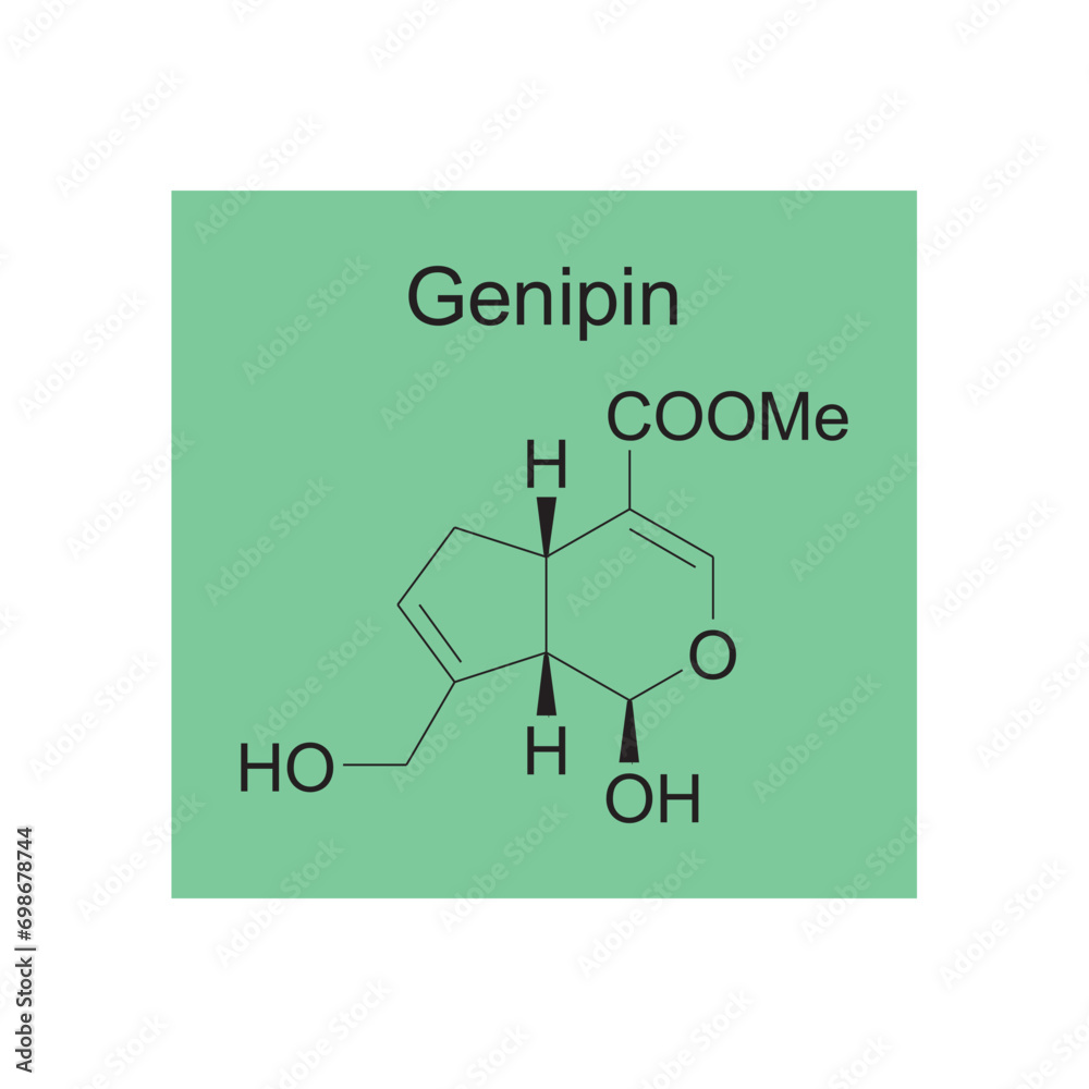 Genipin skeletal structure diagram.Monoterpenoid compound molecule ...
