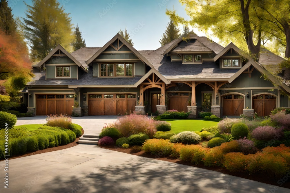 Beautiful custom built craftsman style home with wooden doors lush ...