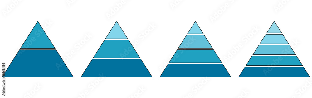 Blue pyramid infographic templates collection. Triangle hierarchy data ...