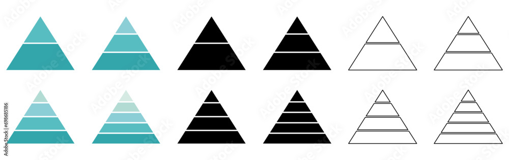 Pyramid infographic templates collection. Colour, silhouette and line ...