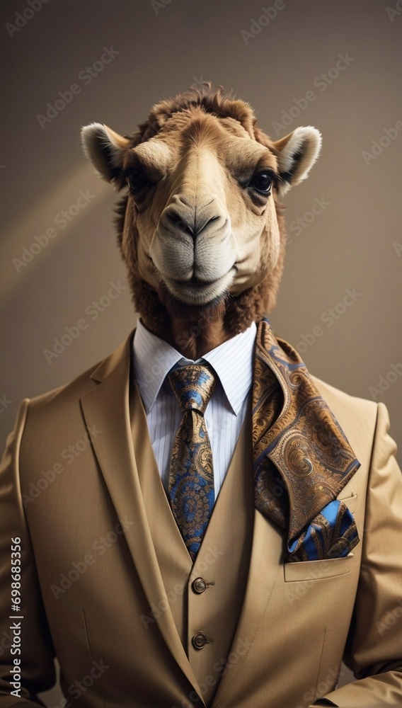 Camel in a Luxurious Colorful Professional Suit. Animal posing with a ...