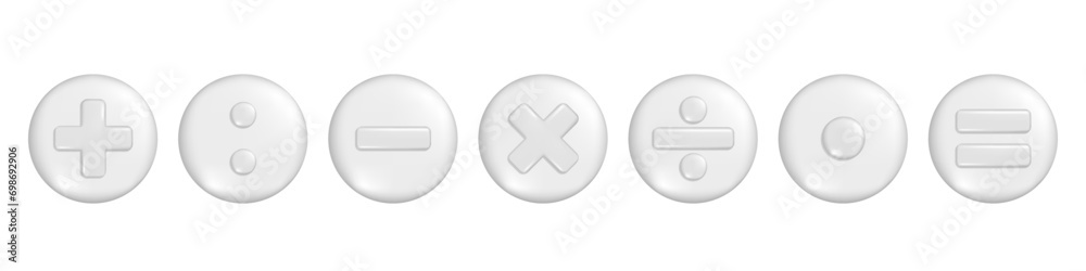 Realistic gray 3d plus, minus, multiply, division and equal sign on ...
