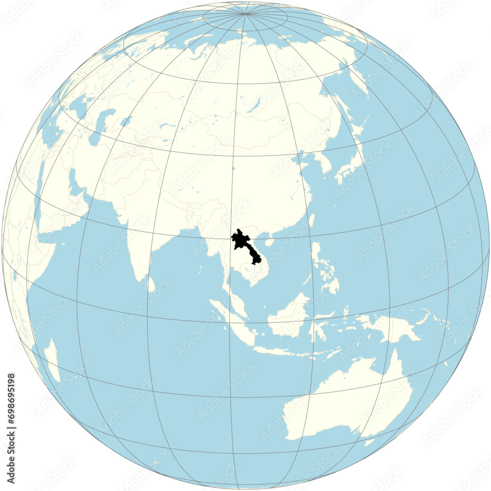 The orthographic projection of the world map with Lao PDR at its center ...