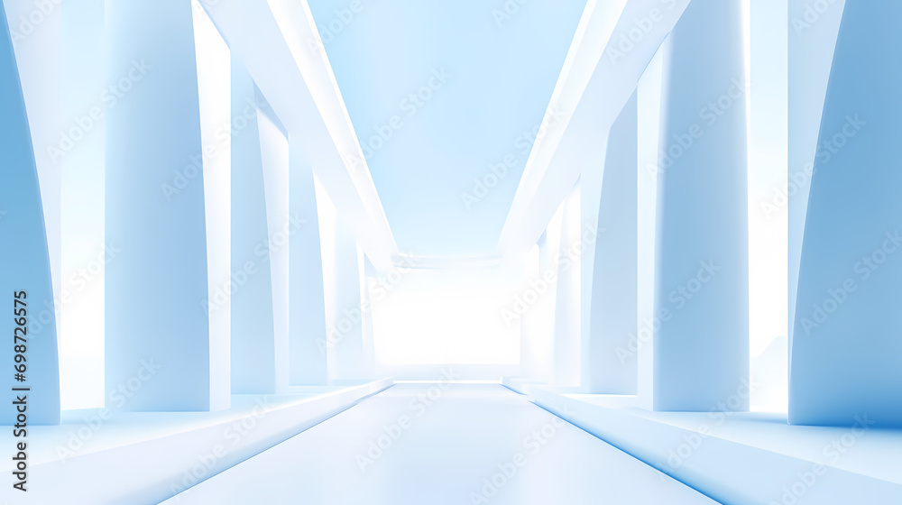 Beautiful airy widescreen minimalist white and light blue architectural ...