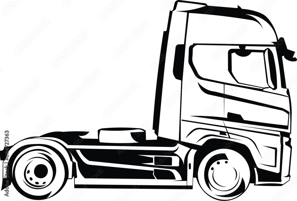 Cartoon Black and White Isolated Illustration Vector Of An 18 Wheeler ...