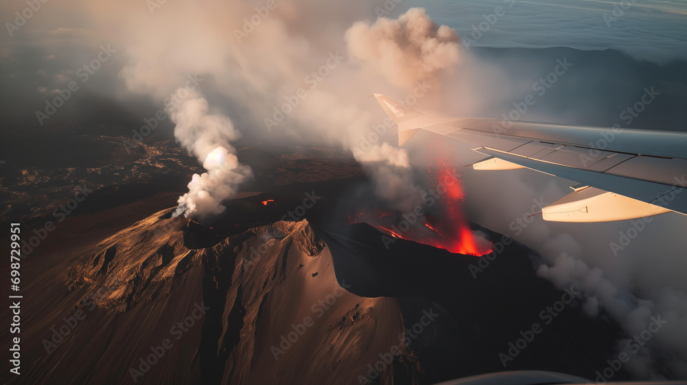 Aerial View of Volcanic Eruption from Airplane Window Stock ...
