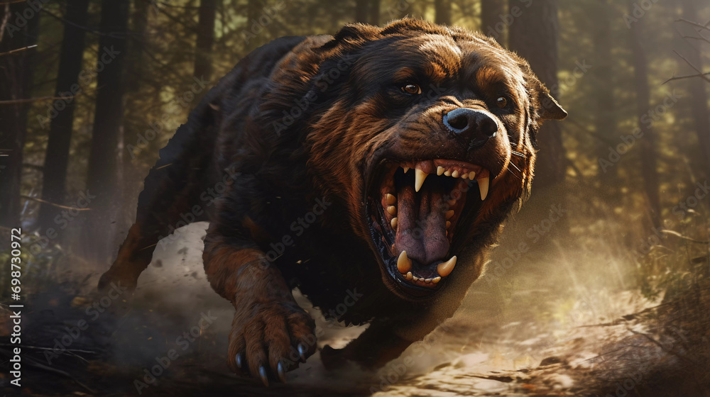 mad dog runs and attacks. ai generated Stock Photo | Adobe Stock