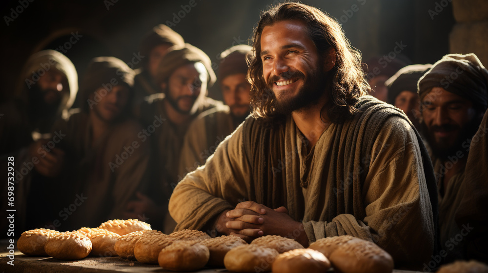 Christian religious illustration. Jesus Christ with the apostles ...