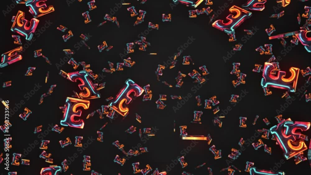 Capital Letter E Flying On The Black Background.3d Glowing English ...