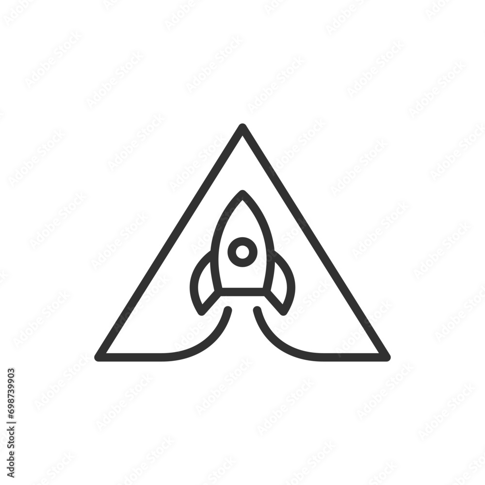 Rocket in a triangle logo, linear icon. Line with editable stroke Stock ...