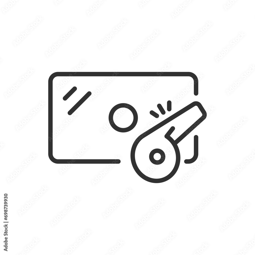 Rescue mirror and whistle blower, linear icon. Tools for safety and ...