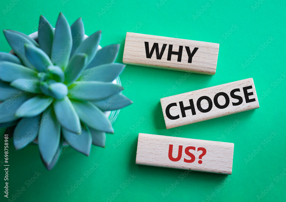 Why choose us symbol. Concept words Why choose us on wooden blocks ...