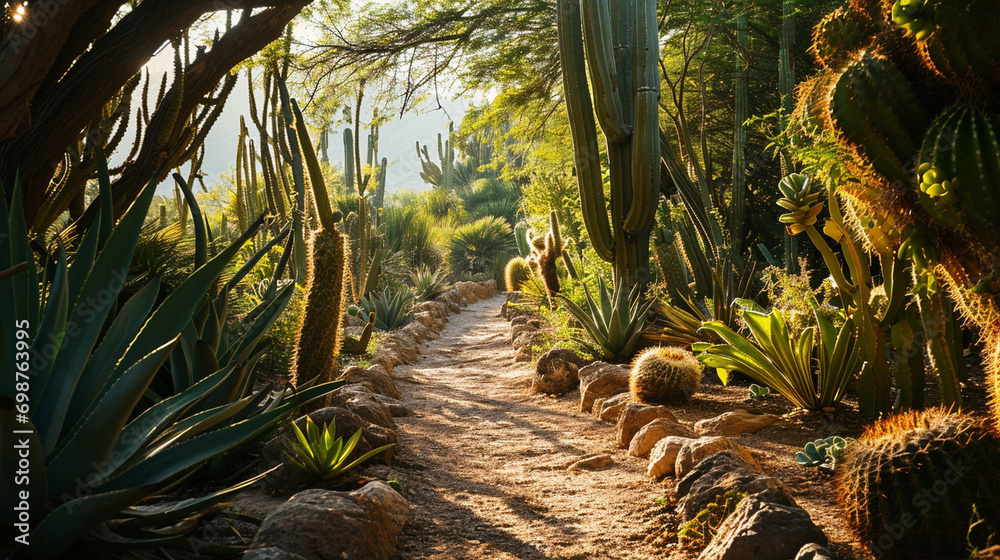 Cactus Garden Oasis: A hidden oasis in the desert, surrounded by lush ...
