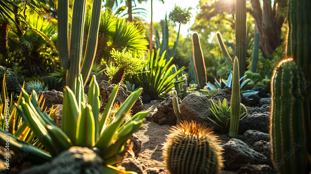 Cactus Garden Oasis: A hidden oasis in the desert, surrounded by lush ...