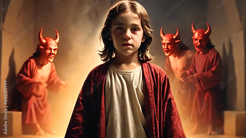 demon Satan devil behind the little child, boy, Generative Ai Stock ...