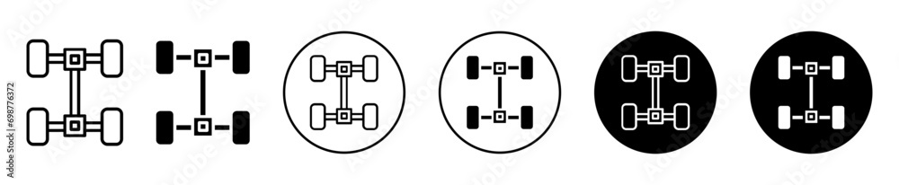 car axle icon set. 4x4 wheel drive power train shaft. automobile ...