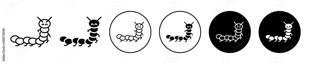 Caterpillar icon. small wildlife caterpillar larva on plant leaf symbol ...