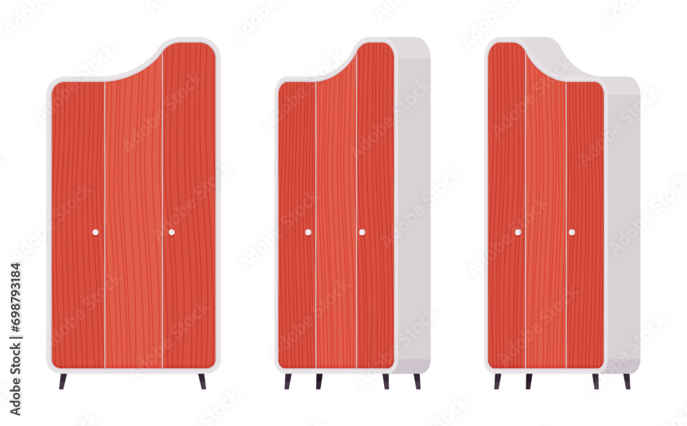 Storage red cabinet with two doors set. Kitchen pantry, dining room ...