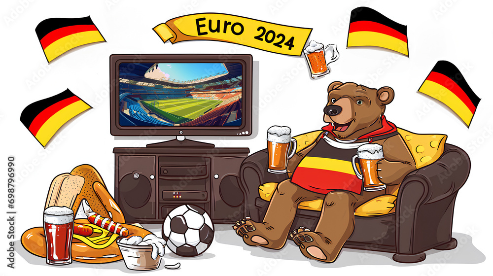 German bear wearing the male bavarian costume sitting on a sofa and ...