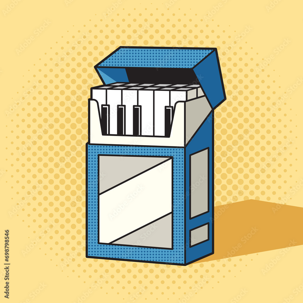 Pack of cigarettes with piano keys pop art retro hand drawn raster ...