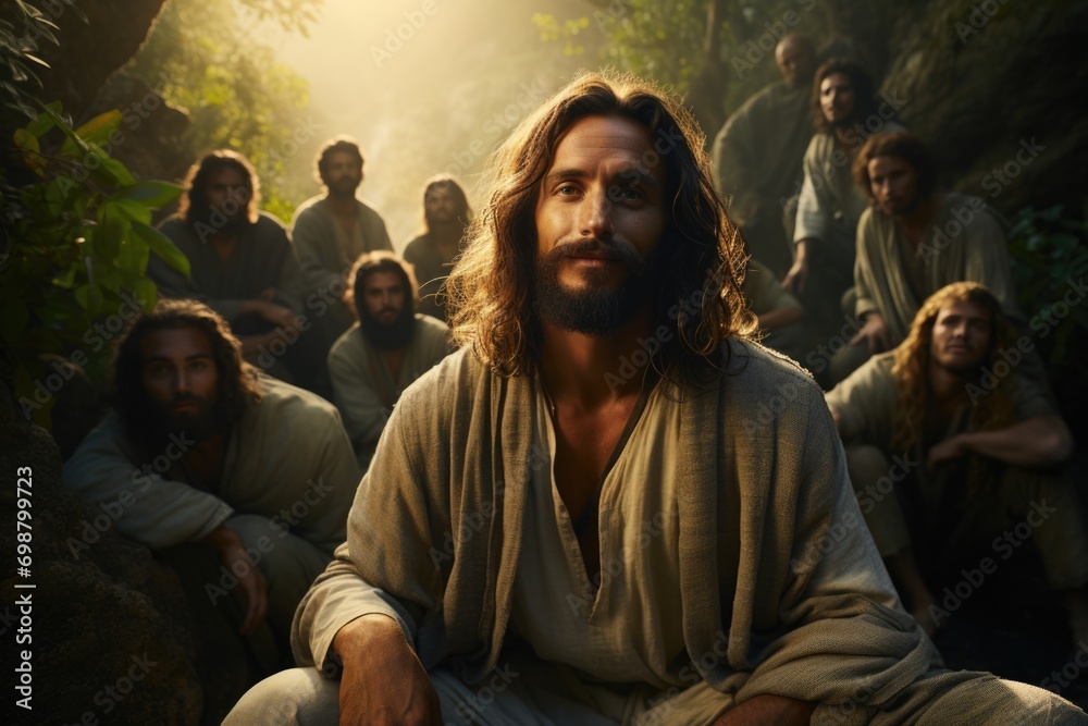 In serene tableau, Jesus Christ and disciples gather, radiating divine ...