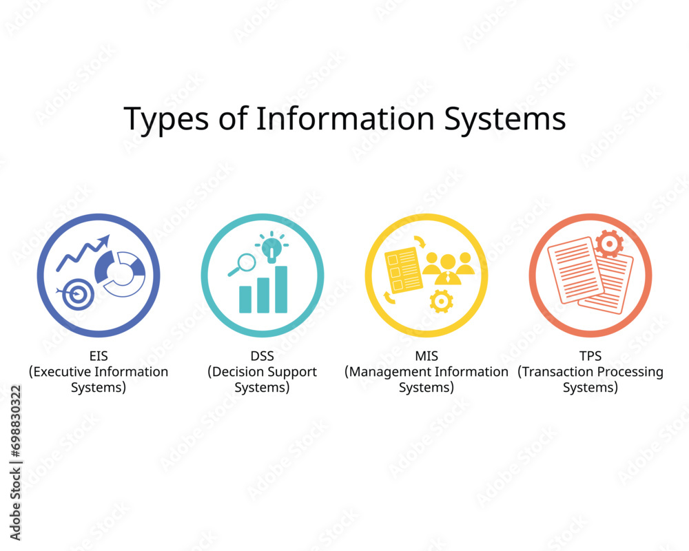 Types of Information System for MIS, TPS, DSS and EIS icon Stock Vector | Adobe Stock