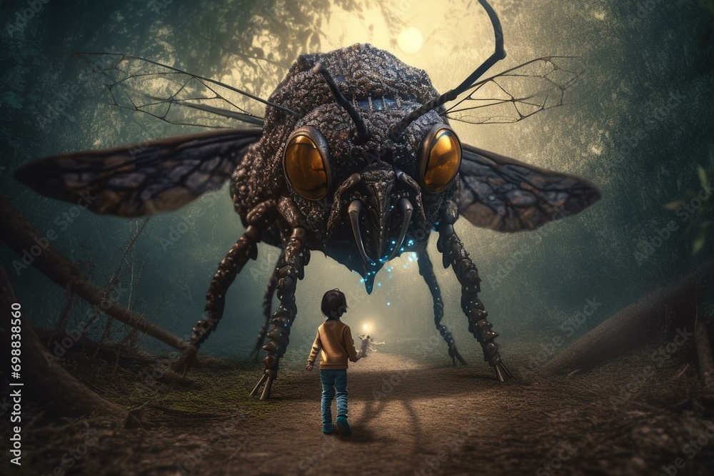 Giant wasp-like alien monster terrorizes family and kids in a horror ...