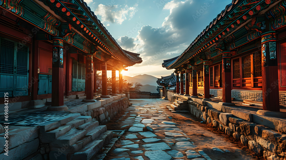 Blue sky and clouds Republic of Korea Taegeukgi and Mugunghwa flower ...
