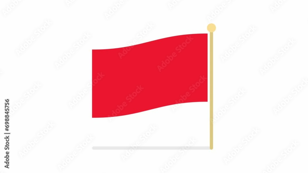 red flag waving isolated on white background, animated seamless loop ...