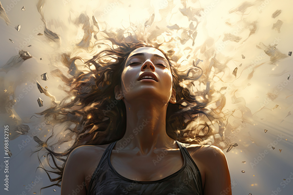 Journey of mental health resilience, woman drowning, cracking, looking ...