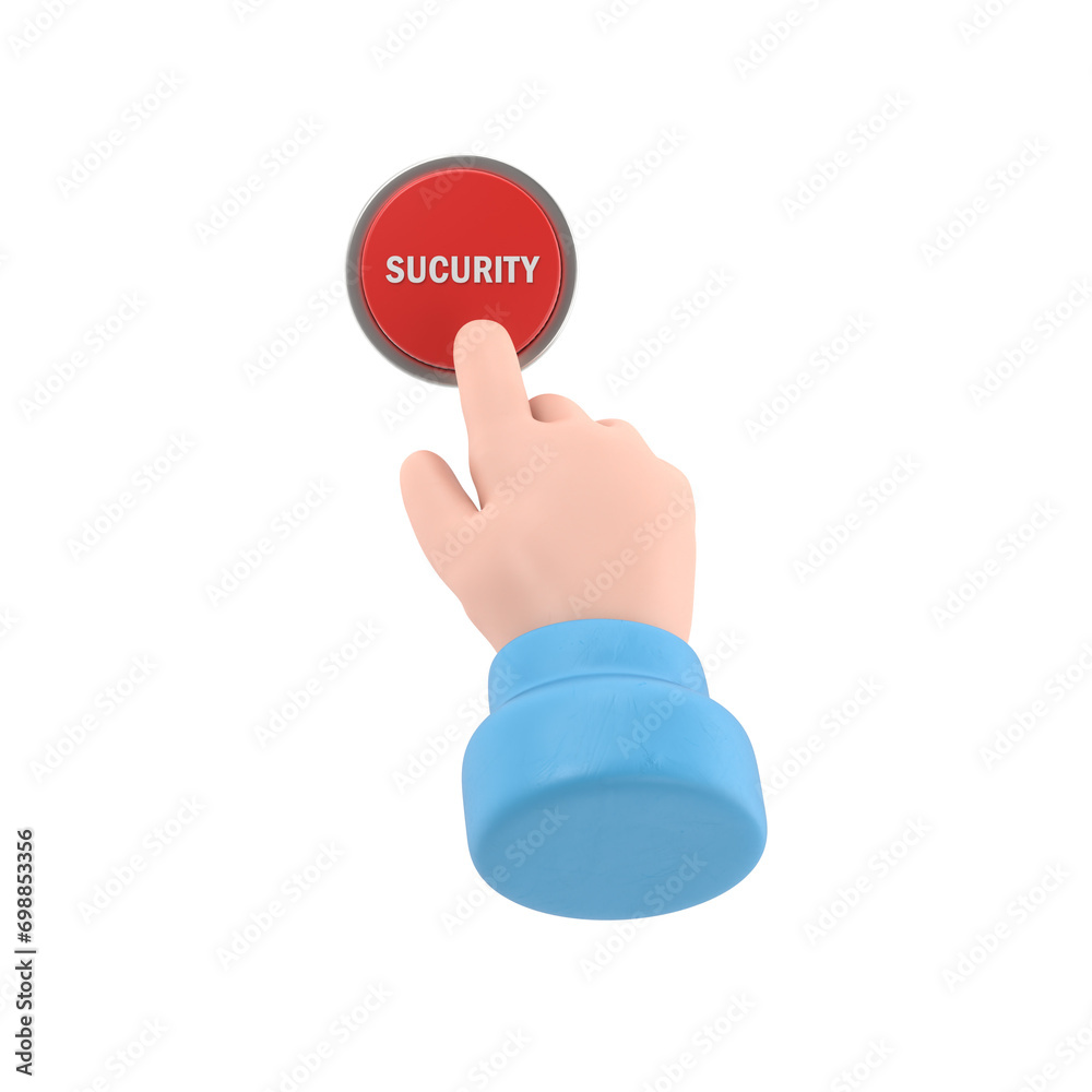 Security button. Hand pressing red button. Push finger. 3d illustration ...