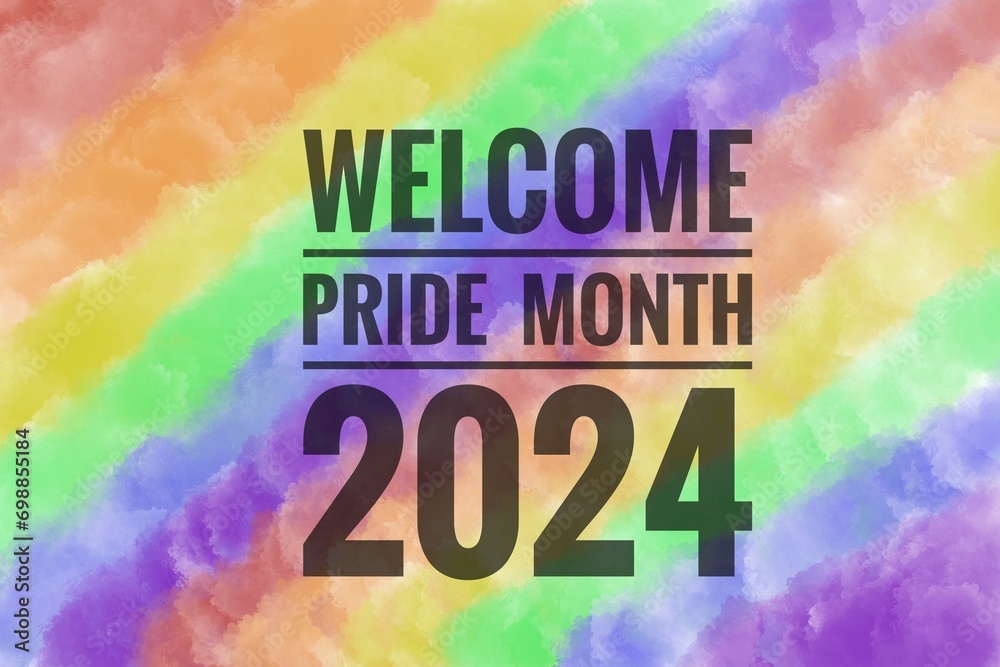 Welcome Pride Month 2024 on rainbow colors stripes background. Concept ...