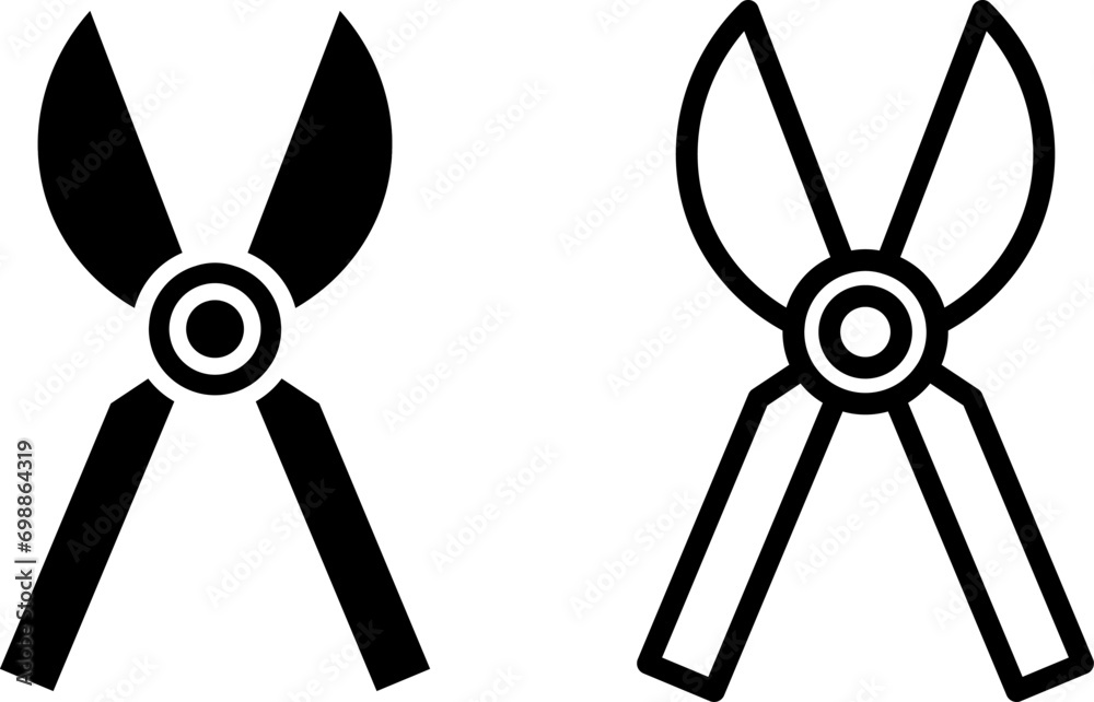 pruning shears icon, sign, or symbol in glyph and line style isolated ...