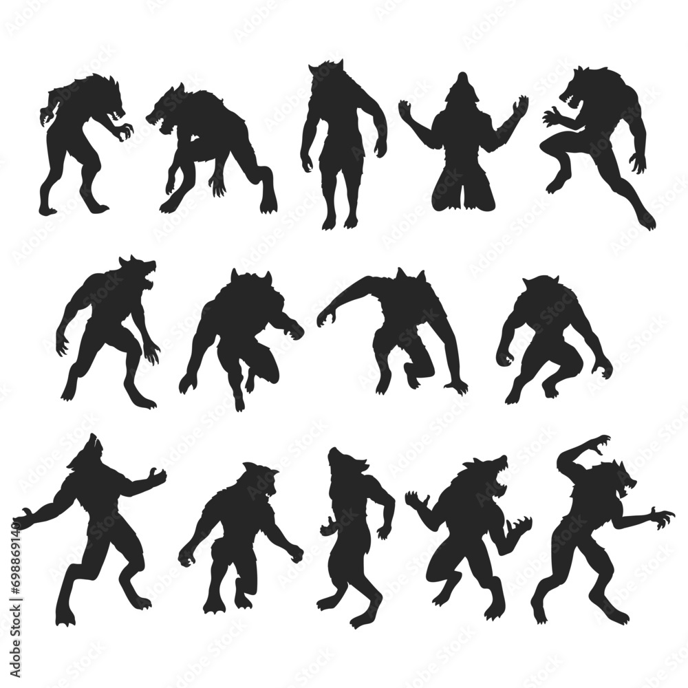 Illustration of a howling werewolf silhouette, Vector wolfman Stock ...