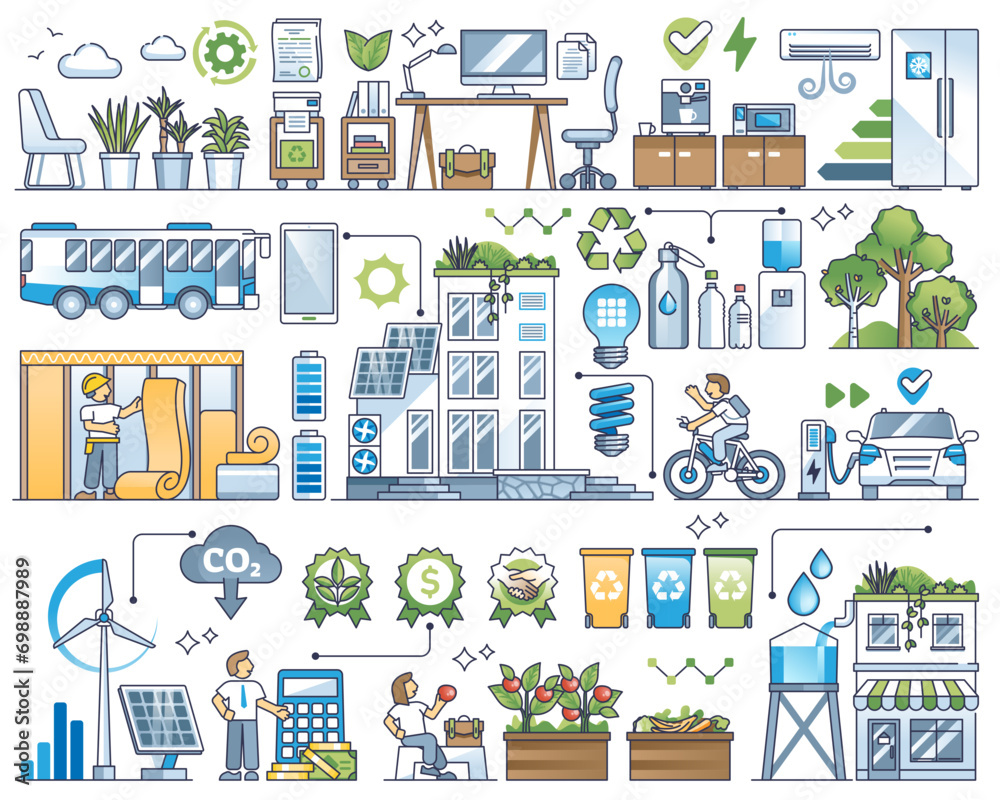 Eco friendly office elements for ecological company outline collection ...