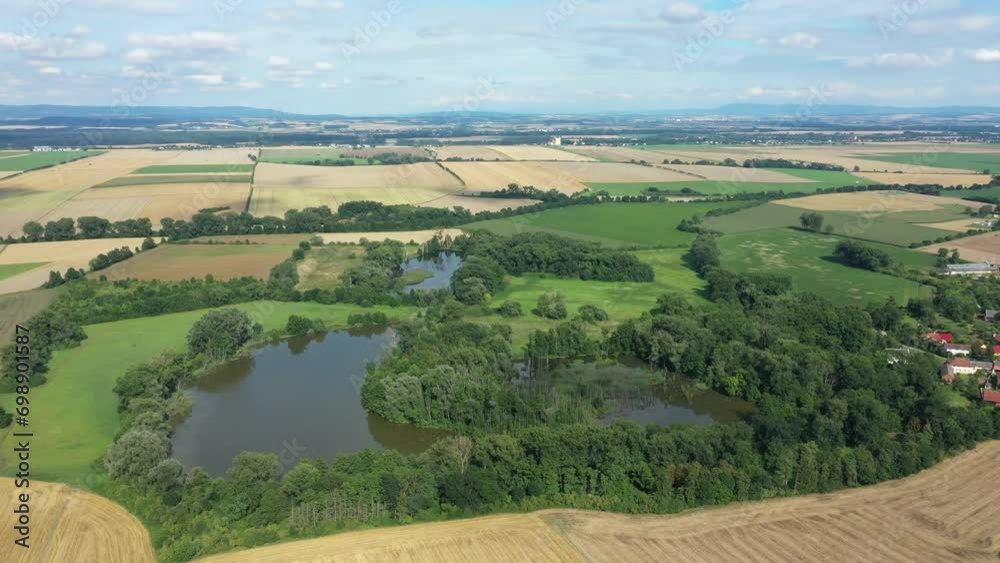 Wetland lowland fens meadow, drone aerial swamp Hrdiboricke ponds ...