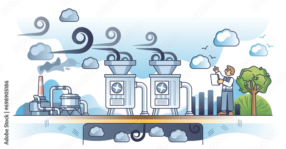 Carbon capture and CO2 toxic emission storage underground outline ...