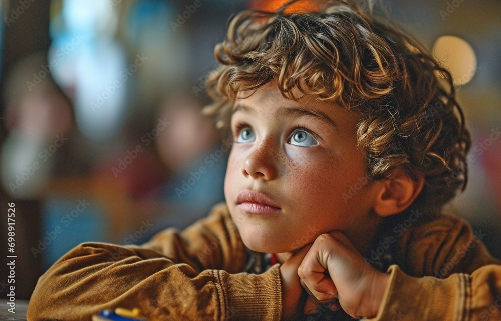 Youngster, studying, using a pen and paper at their desk, answering a ...