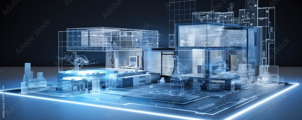 building blueprint plans and house model ,Generative AI Stock Photo ...