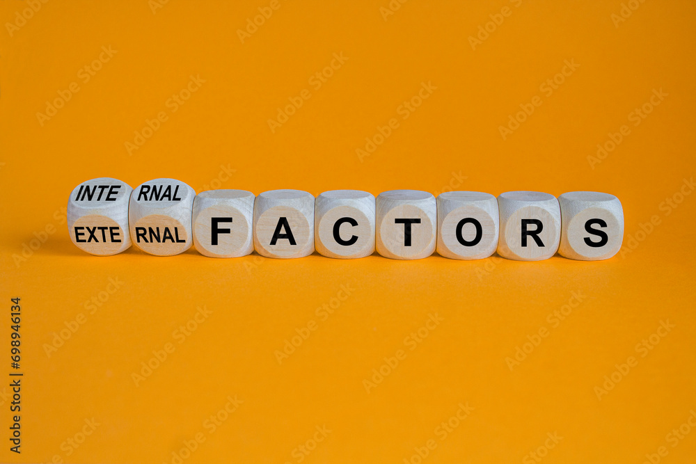 External or internal factors symbol. Turned cubes, changes words ...