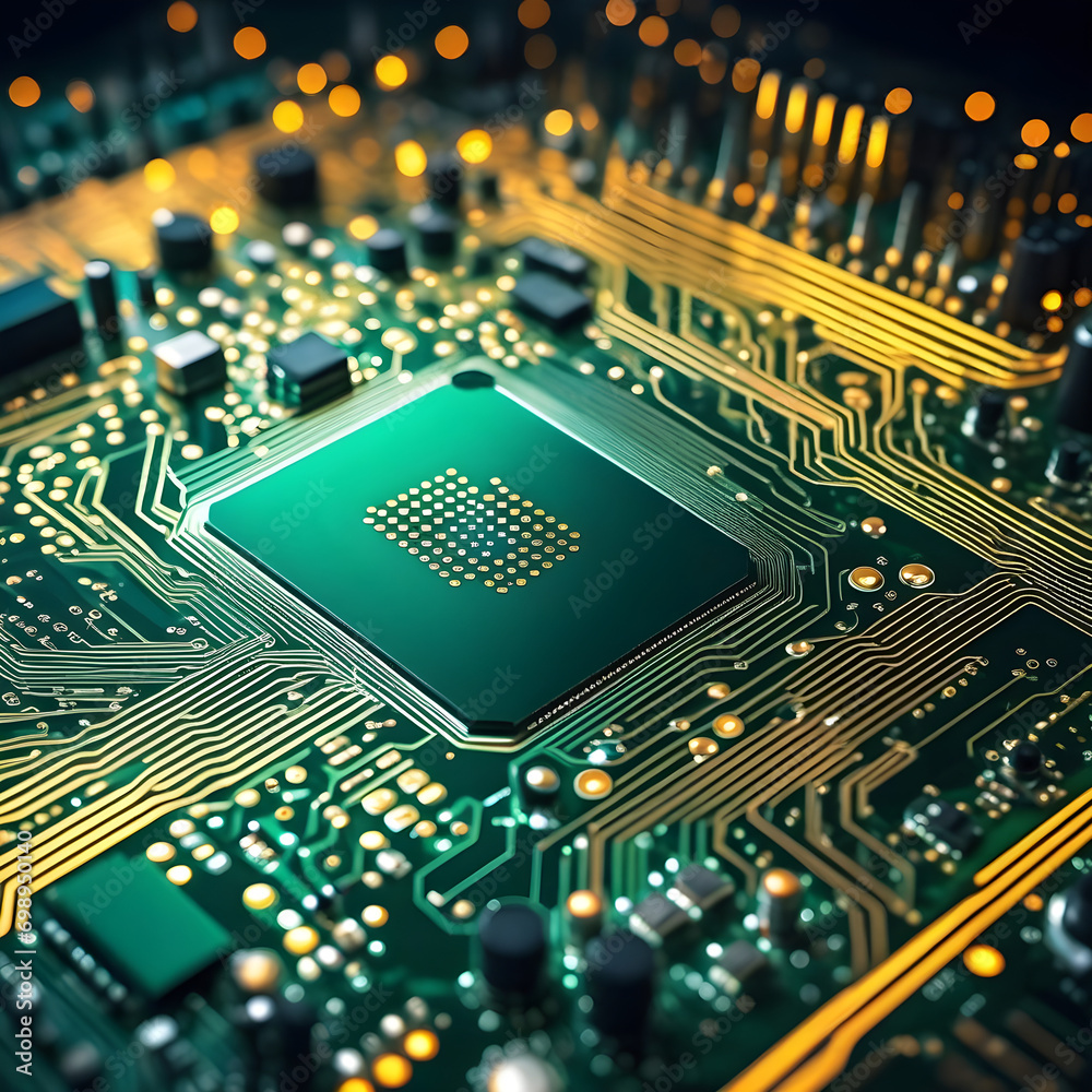 Printed circuit board/Abstract technological background made of different element printed ...