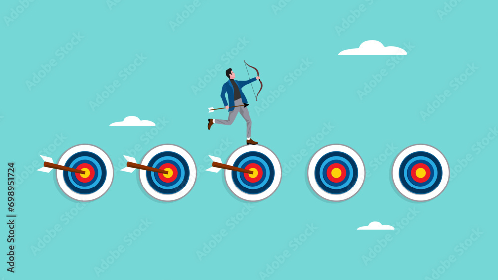 business progress step towards business targets with a strategy plan ...