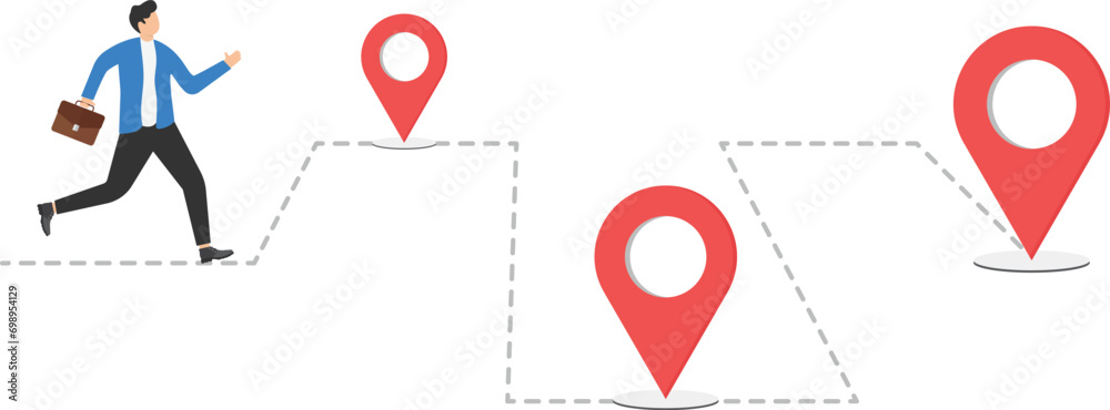 Walks on the dotted line with a stops in a location, Path with ...