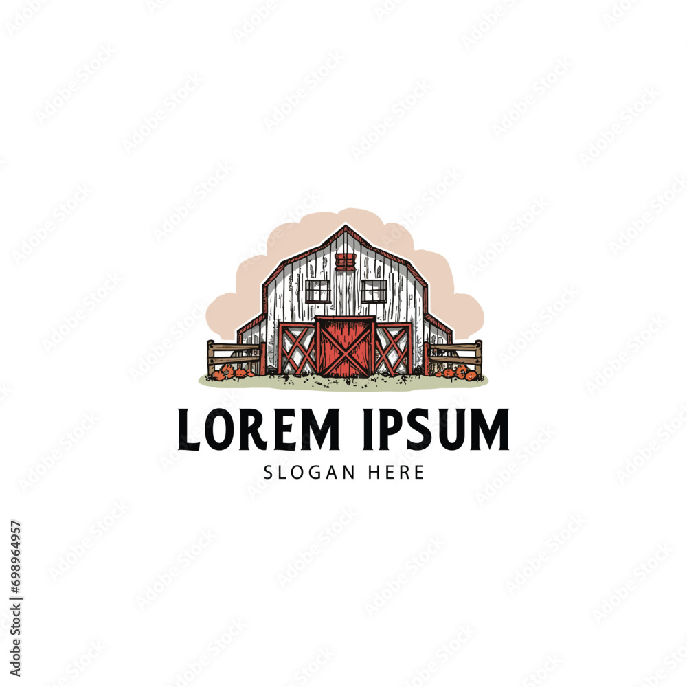 hand-drawn Vintage rustic retro barn farm agriculture logo design ...