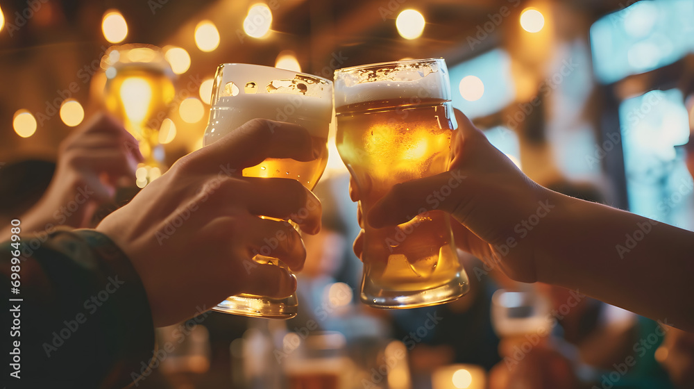 Hand holding glass of blond beer, beer tasting, brewery, people ...