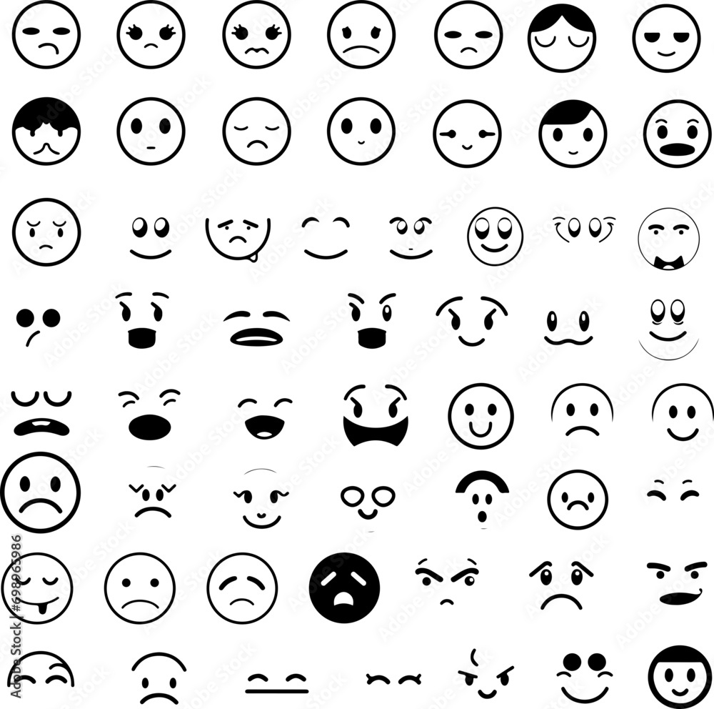 Emoticons icons set. Emoji faces collection. Emojis flat style. Happy ...